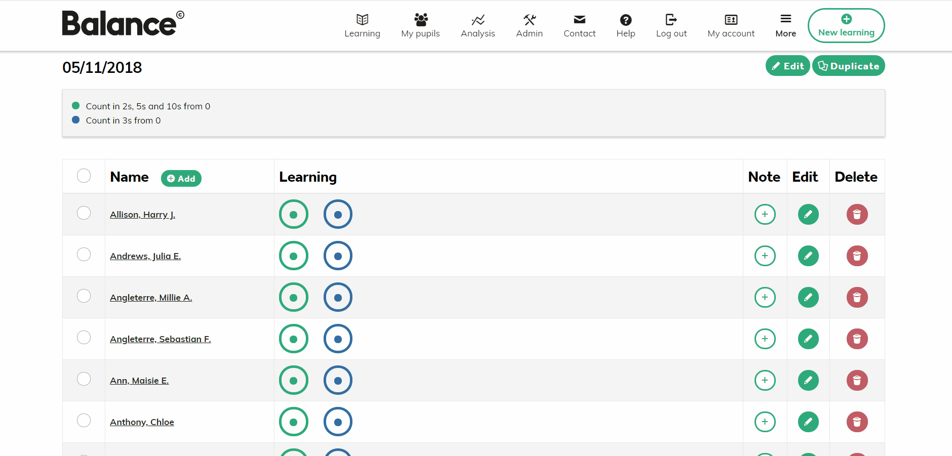 Record Your Pupil's Learning – Balance